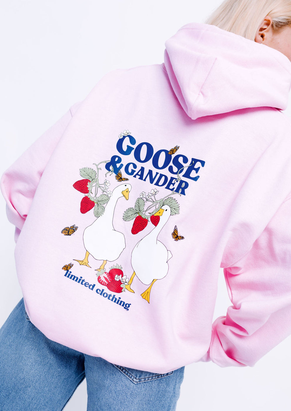 Unisex Wild Strawberry Printed Hoodie - Baby Pink – Goose & Gander
